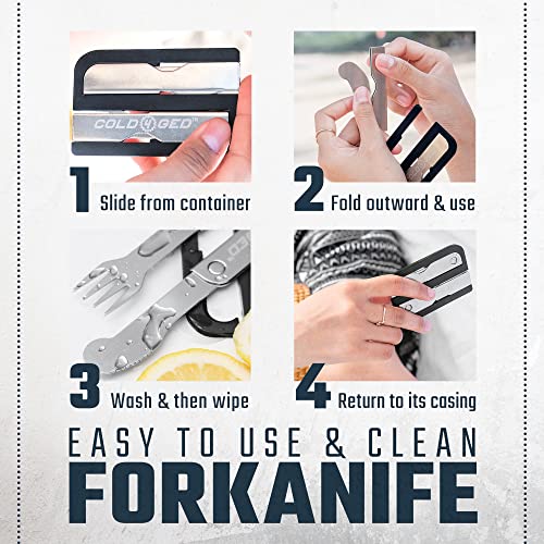 Forkanife Travel, Ultra-thin Travel Utensils, Stainless Steel Fork and Knife Travel Silverware, Safe and Reusable Travel Cutlery Set for Schools, Airports and More, 3.27 x 2.07-inch Case - Cold4ged