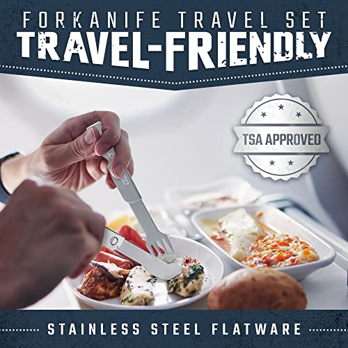 Forkanife Travel, Ultra-thin Travel Utensils, Stainless Steel Fork and Knife Travel Silverware, Safe and Reusable Travel Cutlery Set for Schools, Airports and More, 3.27 x 2.07-inch Case - Cold4ged