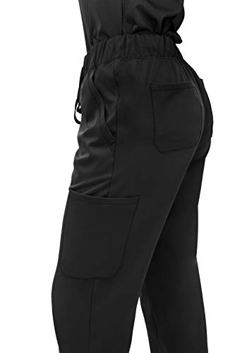 SOULFUL SCRUBS for Women 6 Pocket, Cargo Pant - Stylish Medical Scrub Pant with Midrise Fit for Woman 3500 Caroline- Medium Black - Medium,Black