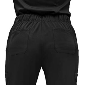 SOULFUL SCRUBS for Women 6 Pocket, Cargo Pant - Stylish Medical Scrub Pant with Midrise Fit for Woman 3500 Caroline- Medium Black - Medium,Black