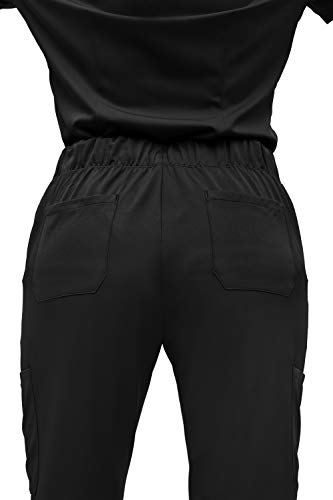 SOULFUL SCRUBS for Women 6 Pocket, Cargo Pant - Stylish Medical Scrub Pant with Midrise Fit for Woman 3500 Caroline- Medium Black - Medium,Black