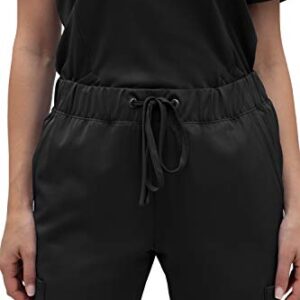 SOULFUL SCRUBS for Women 6 Pocket, Cargo Pant - Stylish Medical Scrub Pant with Midrise Fit for Woman 3500 Caroline- Medium Black - Medium,Black