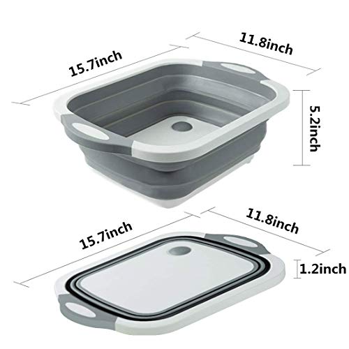 Collapsible Washing Up Bowl, Innovations Multi Function Bowl Drying Rack, Portable Cutting Board, Retractable Drain Washing Basket Basin Vegetable Fruit Tray for for Camping, Picnic, Kitchen