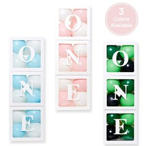 First Birthday Balloon 'ONE' Boxes for Baby Girl WITH 24 Balloons - Baby 1st Birthday Girl Decoration Clear Cube Blocks 'ONE' Letters as Cake Smash Photoshoot Props First Birthday Decorations Backdrop