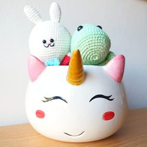 unicorn yarn bowl for knitting - ceramic knitting bowl extra large 8.5”- ceramic yarn bowl crochet accessories yarn holder storage gift for knitters