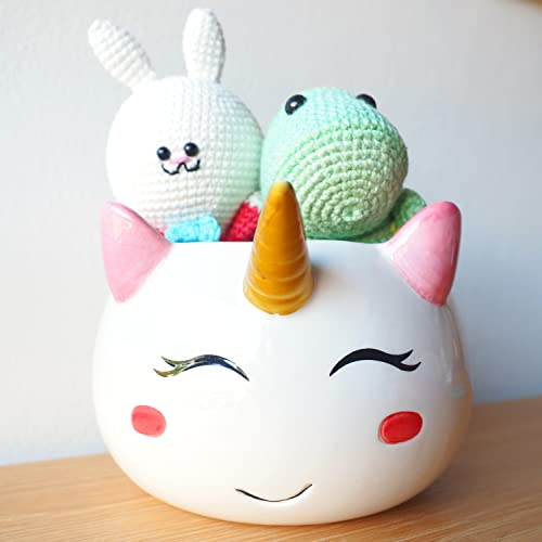 Unicorn Yarn Bowl for Knitting - Ceramic Knitting Bowl Extra Large 8.5”- Ceramic Yarn Bowl Crochet Accessories Yarn Holder Storage Gift for Knitters