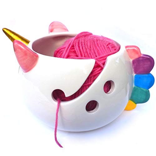 Unicorn Yarn Bowl for Knitting - Ceramic Knitting Bowl Extra Large 8.5”- Ceramic Yarn Bowl Crochet Accessories Yarn Holder Storage Gift for Knitters