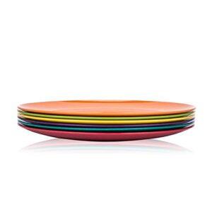 koxin-karlu melamine plates, 10.5-inch dinner plates dinnerware dish, set of 6 in 6 assorted colors | 100% melamine, dishwasher safe, bpa free