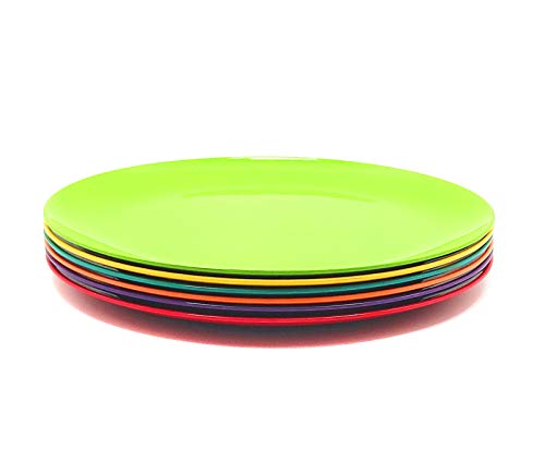 KOXIN-KARLU Melamine Plates, 10.5-inch Dinner Plates Dinnerware Dish, set of 6 in 6 Assorted Colors | 100% Melamine, Dishwasher Safe, BPA Free