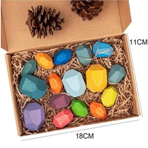 TACY Wooden Stacking Stones Games Rainbow Wood Rocks Toy Balancing Blocks Set Early Education Building Creative Colored Wooden Stones Stacking Toys (16Pcs)