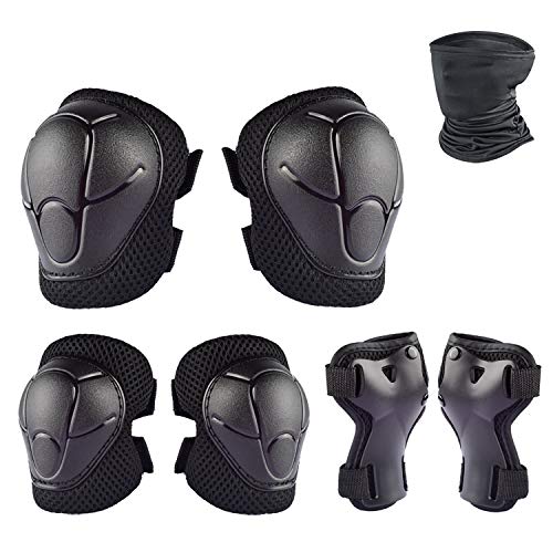 Kids Protective Gear, 7 in 1 knee pads for kids set, Youth Elbow Pads, Wrist Guard, Neck Gaiter for Age 3-8 Boys Girls Children Rollerblading Skateboard Bike Cycling Skating Scooter Riding Sports