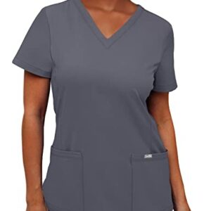 SOULFUL SCRUBS for Women 2 Pocket, Women Scrubs Top V-Neck Regular fit - Stylish Medical Scrub Tops for Woman 3002 Chloe- Large Pewter