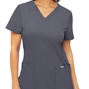 SOULFUL SCRUBS for Women 2 Pocket, Women Scrubs Top V-Neck Regular fit - Stylish Medical Scrub Tops for Woman 3002 Chloe- Large Pewter