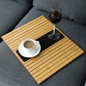 Sofa Arm Tray Table Slinky Secure/Flexible/Foldable Couch Tray Table with Non-Slip Mat for Drinks, Food, Phone or Remote. Sustainable Slinky Bamboo Design (16.5"L x 13.25"W x 0.4"H, Natural Bamboo)