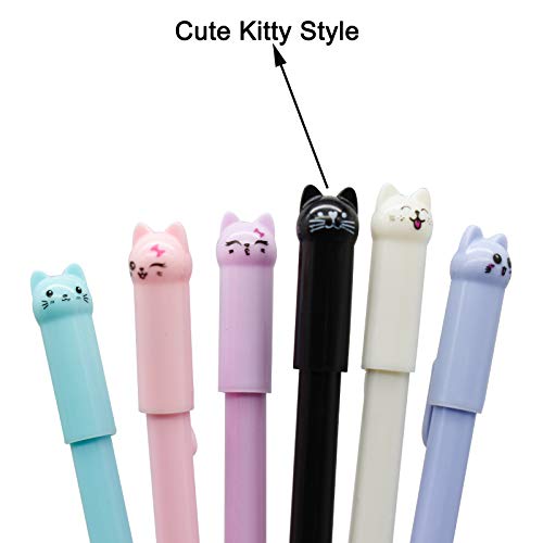 Maydahui 12PCS Cat Rollerball Pens Cute Cartoon Kitty Animal Pen Black Gel Ink Smooth Writing for Cats Lovers Stationery School Supplies