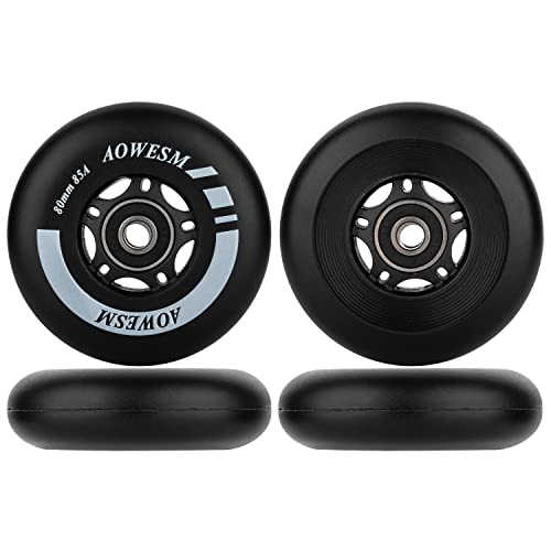 AOWESM Inline Skate Wheels 72mm 76mm 80mm 85a Outdoor Roller Blades Hockey Skates Replacement Wheels w/Bearings ABEC-9 and Floating Spacers (4 Pack) (Black, 72mm)