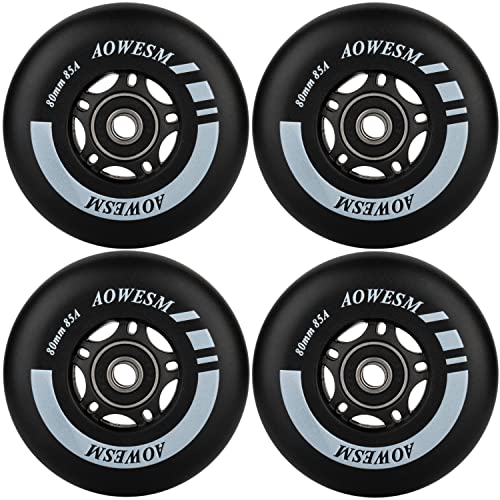 AOWESM Inline Skate Wheels 72mm 76mm 80mm 85a Outdoor Roller Blades Hockey Skates Replacement Wheels w/Bearings ABEC-9 and Floating Spacers (4 Pack) (Black, 72mm)