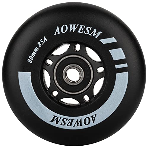 AOWESM Inline Skate Wheels 72mm 76mm 80mm 85a Outdoor Roller Blades Hockey Skates Replacement Wheels w/Bearings ABEC-9 and Floating Spacers (4 Pack) (Black, 72mm)