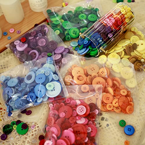 Greentime 1400-1500pcs Resin Buttons Sewing Button Assorted Sizes for Crafts Sewing DIY Manual Button Painting DIY Handmade Ornament Buttons