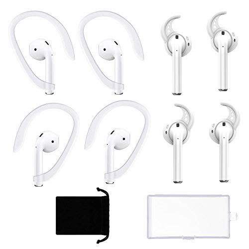 4 Pairs AirPods Accessories Ear Hooks Cover, Professional Anti-Slip Silicone Earbuds Tips Hook Compatible with Apple Airpods 1 and 2(White)