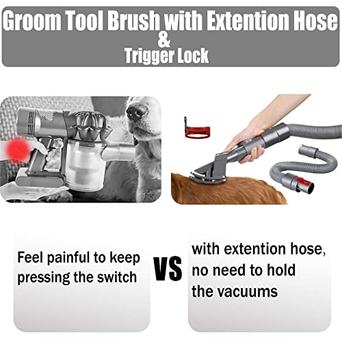 TPDL Groom Tool Dog Pet Attachment Brush Compatible with Dyson V7 V8 V10 V11 V12 V15 Vacuum Cleaner with Trigger Lock (Brush+Extention Hose+Trigger Lock)