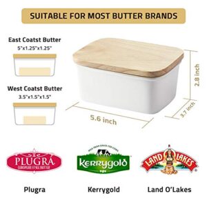 SWEEJAR Porcelain Butter Dish with Lid, Airtight Large Butter Keeper with Wooden Lid, Butter Container Perfect for 2 Sticks of Butter West or East Coast Butter(Green)