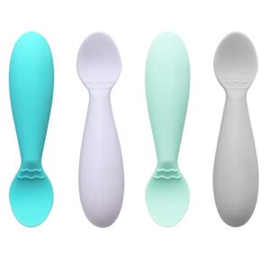 pandaear baby infant spoons bpa free, 4-pack, soft silicone, self feeding fat handle utensil