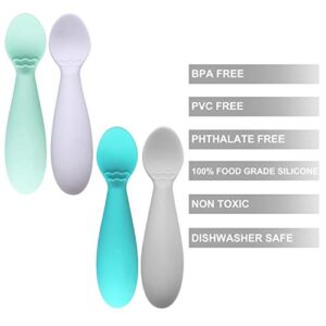 PandaEar Baby Infant Spoons BPA Free, 4-Pack, Soft Silicone, Self Feeding Fat Handle Utensil