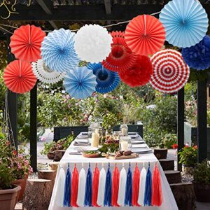 Meiduo Navy Blue Red White Party Decorations Hanging Paper Fans Pom Poms Flowers Tissue Tassel Garland for 4th of July Day Patriotic Decoration Graduation Birthday Supplies