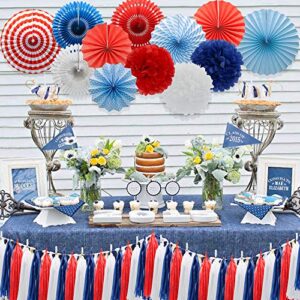 Meiduo Navy Blue Red White Party Decorations Hanging Paper Fans Pom Poms Flowers Tissue Tassel Garland for 4th of July Day Patriotic Decoration Graduation Birthday Supplies