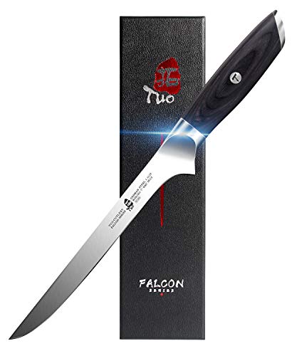 TUO Boning Knife 7 inch - Fillet Knife Flexible Kitchen Knife German HC Steel with Pakkawood Handle - FALCON SERIES with Gift Box