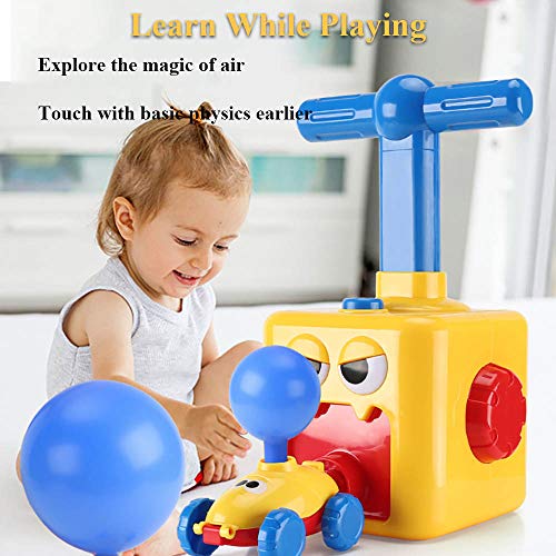 NEXTAKE Balloon Powered Car Inertial Power Vhicle Balloon Power Racer Launcher Rocket Spaceman Educational Scientific Experiment Toy Vehicle Toy for Kids with 12 Balloons (with Yellow Launch Pad)