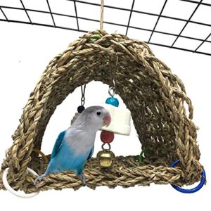 kathson bird sheltering seagrass tent hammock small animal snuggle hut parrot cage toy for parakeets,cockatiels,lovebirds,ring necks,pionus,senegals small to medium birds