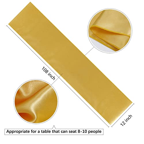 Set of 5 Satin Table Runners Gold 12x108 inch Table Runner for Party Wedding Reception Banquet Decoration Bright Silk Smooth Fabric Spring Party Chair Sashes