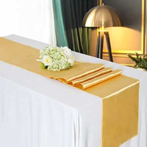 Set of 5 Satin Table Runners Gold 12x108 inch Table Runner for Party Wedding Reception Banquet Decoration Bright Silk Smooth Fabric Spring Party Chair Sashes