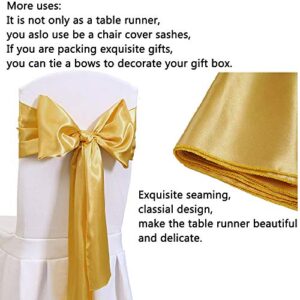 Set of 5 Satin Table Runners Gold 12x108 inch Table Runner for Party Wedding Reception Banquet Decoration Bright Silk Smooth Fabric Spring Party Chair Sashes