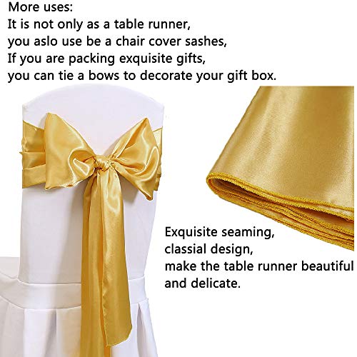 Set of 5 Satin Table Runners Gold 12x108 inch Table Runner for Party Wedding Reception Banquet Decoration Bright Silk Smooth Fabric Spring Party Chair Sashes