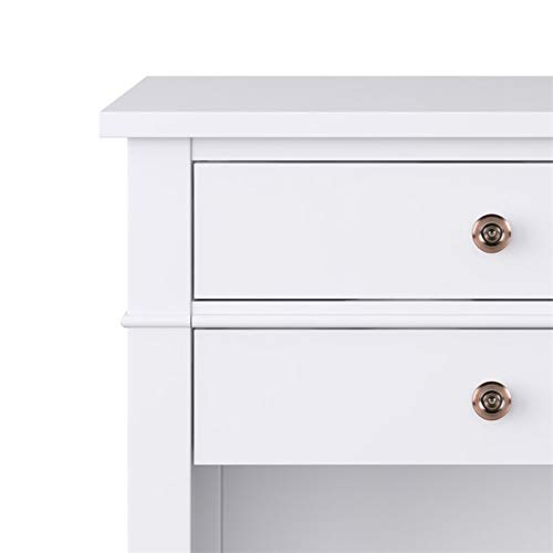 SIMPLIHOME Carlton 24 inches Wide Night Stand, Bedside table, White SOLID WOOD, Rectangle, with Storage, 2 Drawers and 1 Shelf, For the Bedroom, Transitional Modern