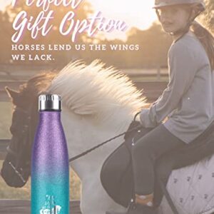 Onebttl Horse Bottle for Girls, Women, Insulated Stainless Steel Water Bottle, for Equestrian, Horse Lovers, Cowgirls, Perfect for Birthday, Back to School, Violet-Blue Gradient Glitter