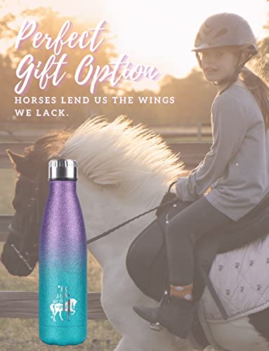 Onebttl Horse Bottle for Girls, Women, Insulated Stainless Steel Water Bottle, for Equestrian, Horse Lovers, Cowgirls, Perfect for Birthday, Back to School, Violet-Blue Gradient Glitter