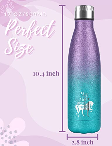 Onebttl Horse Bottle for Girls, Women, Insulated Stainless Steel Water Bottle, for Equestrian, Horse Lovers, Cowgirls, Perfect for Birthday, Back to School, Violet-Blue Gradient Glitter