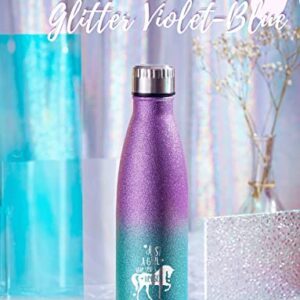 Onebttl Horse Bottle for Girls, Women, Insulated Stainless Steel Water Bottle, for Equestrian, Horse Lovers, Cowgirls, Perfect for Birthday, Back to School, Violet-Blue Gradient Glitter