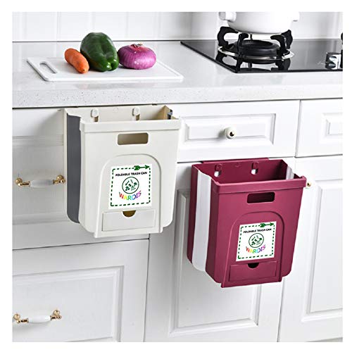 WAROIS Upgrate Foldable Trash Can 9L Hanging Folding Garbage Bin with Waste Bag Pocket for Home & Portable Outdoor Collapsible Trash Bin (Wine Red)