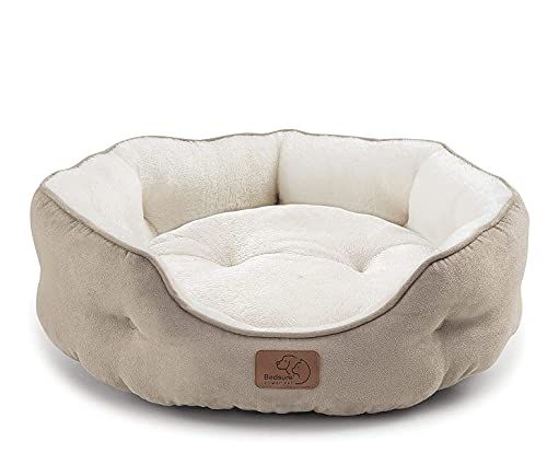 Bedsure Round Bed for Small Dogs, Washable for Indoor Cats, Pet Bed for Puppy and Kitten with Slip-Resistant Bottom, Camel, 20 Inches