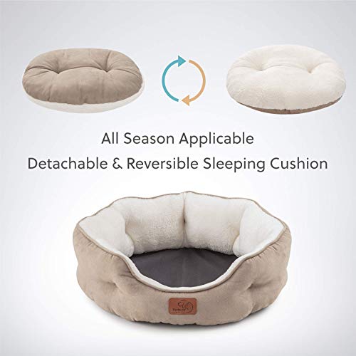 Bedsure Round Bed for Small Dogs, Washable for Indoor Cats, Pet Bed for Puppy and Kitten with Slip-Resistant Bottom, Camel, 20 Inches