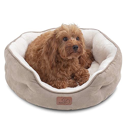 Bedsure Round Bed for Small Dogs, Washable for Indoor Cats, Pet Bed for Puppy and Kitten with Slip-Resistant Bottom, Camel, 20 Inches