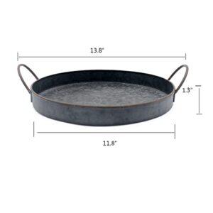 Funerom 11.8 inchs Round Galvanized Metal Round Tray with Handles