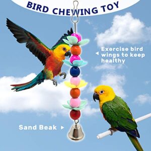 WACLTE Bird Bowl & Chewing Toy Set - 2 Pack 3.9" Stainless Steel Feeder Cups with Clamp for Cage - Funny Ladder Hanging Toy with Bell - for Parrot, Parakeet, Budgies, Conure Ferrets, Small Animal