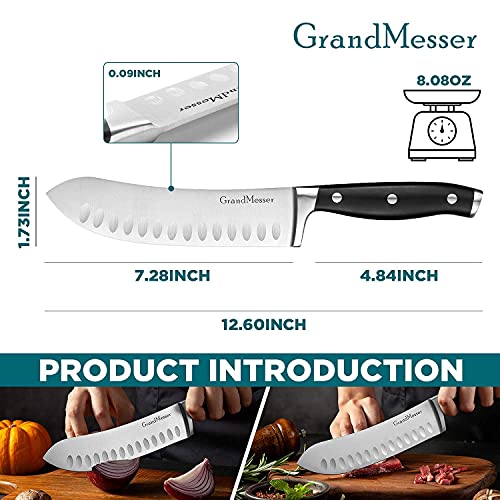 GrandMesser Butcher Knife, 7 inch Bullnose Knife, High Carbon German Stainless Steel Forging Meat Knife, Ergonomic ABS Handle Triple-riveted, with Gift Box and Knife Sharpener