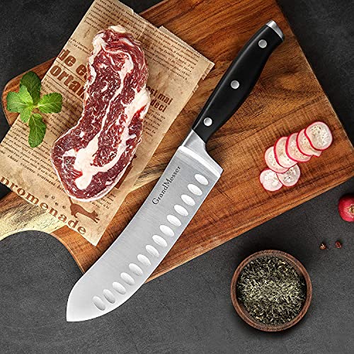 GrandMesser Butcher Knife, 7 inch Bullnose Knife, High Carbon German Stainless Steel Forging Meat Knife, Ergonomic ABS Handle Triple-riveted, with Gift Box and Knife Sharpener